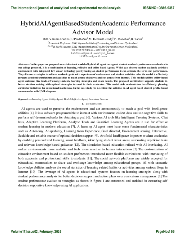 (PDF) Hybrid AI Agent Based Student Academic Performance Advisor Model