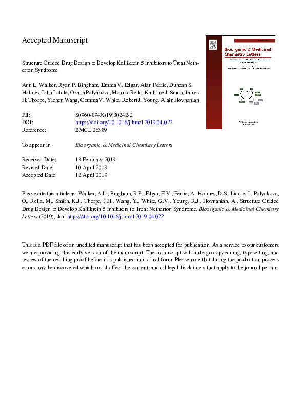 (PDF) Structure guided drug design to develop kallikrein 5 inhibitors ...