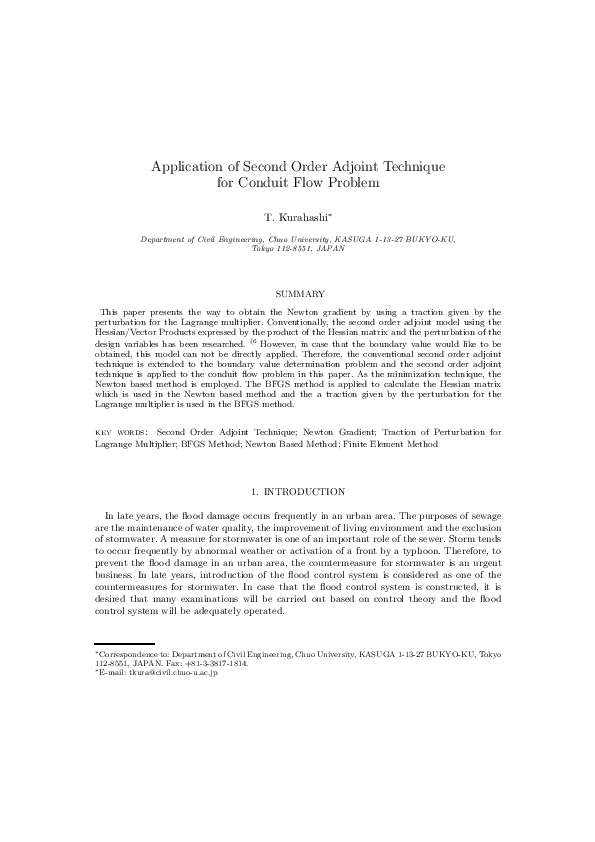 (PDF) Application of second-order adjoint technique for conduit flow problem