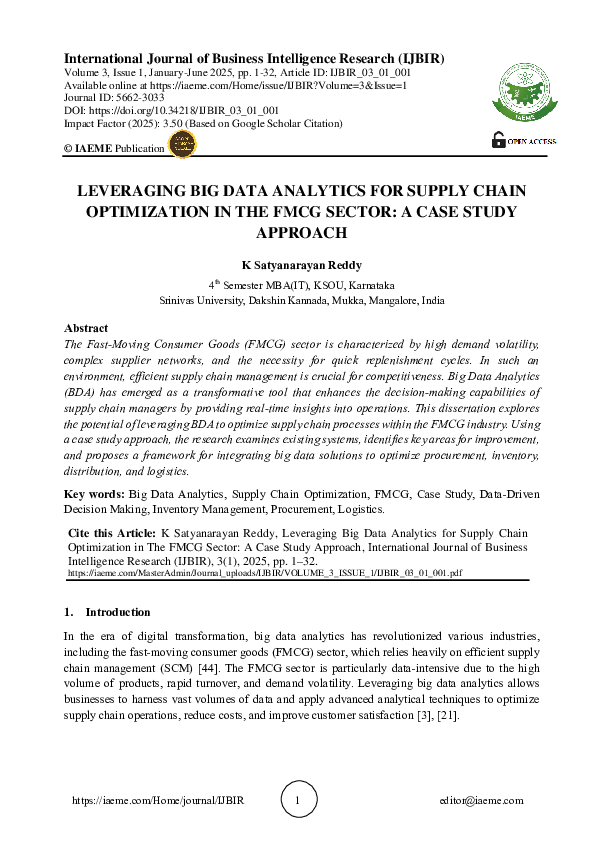 (PDF) LEVERAGING BIG DATA ANALYTICS FOR SUPPLY CHAIN OPTIMIZATION IN THE FMCG SECTOR: A CASE ...