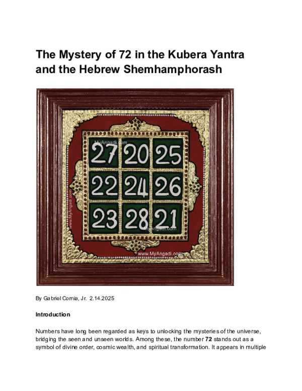 (PDF) The Mystery of 72 in the Kubera Yantra and the Hebrew Shemhamphorash