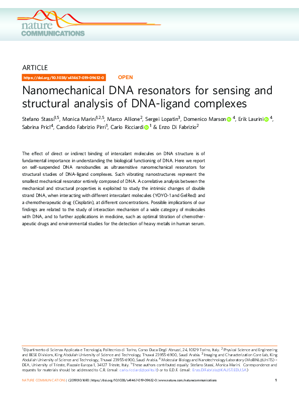 (PDF) Nanomechanical DNA resonators for sensing and structural analysis of DNA-ligand complexes