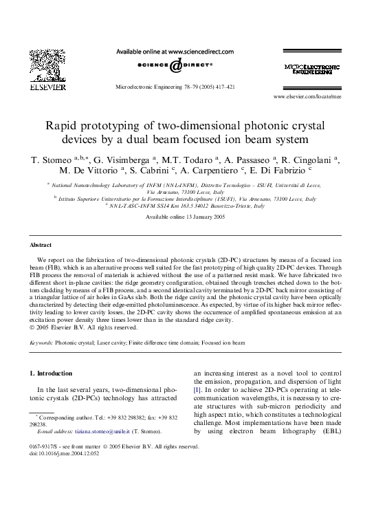(PDF) Rapid prototyping of two-dimensional photonic crystal devices by ...