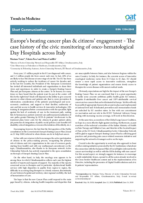 (PDF) Europe’s beating cancer plan & citizens’ engagement - The case ...
