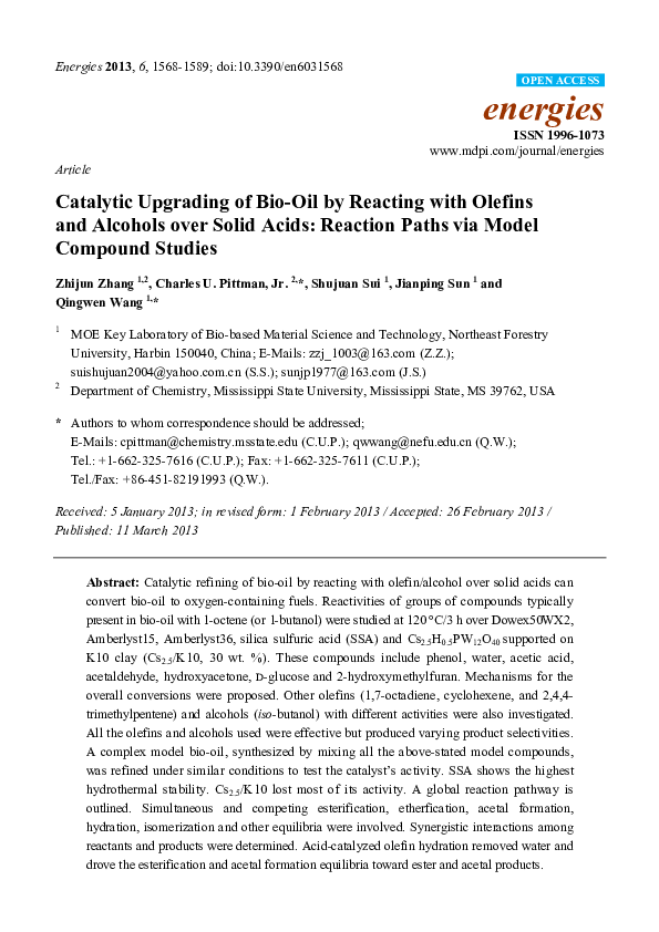 (PDF) Catalytic Upgrading of Bio-Oil by Reacting with Olefins and ...