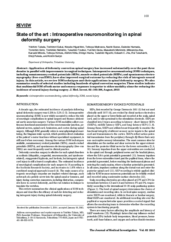 (PDF) State of the art: Intraoperative neuromonitoring in spinal ...