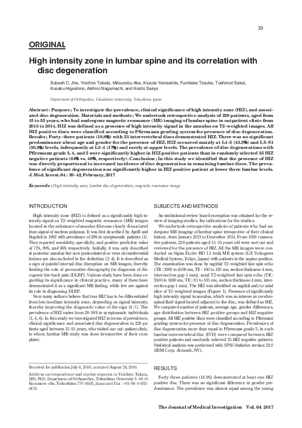 (PDF) High intensity zone in lumbar spine and its correlation with disc ...