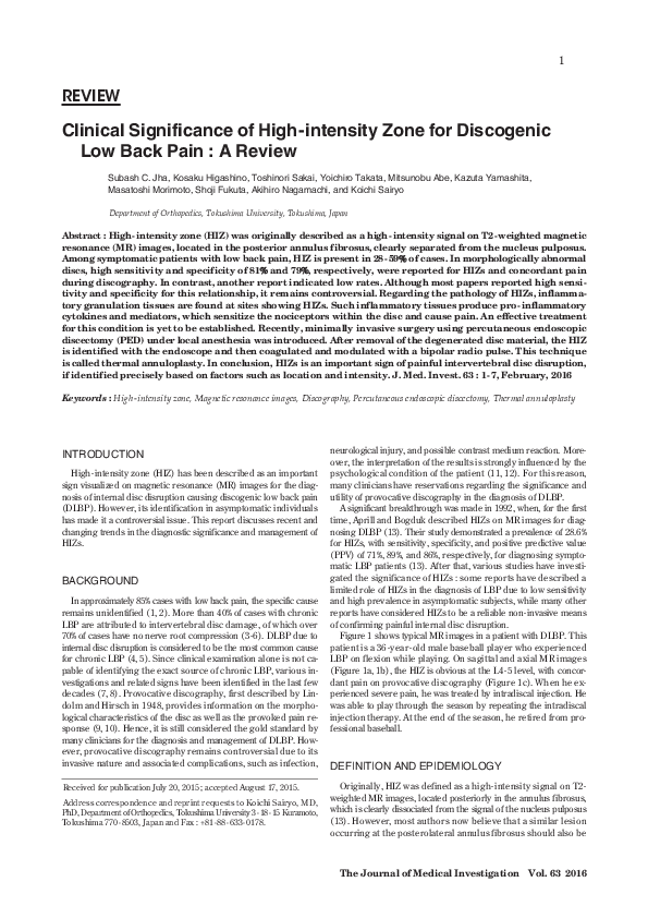 (PDF) Clinical Significance of High-intensity Zone for Discogenic Low ...