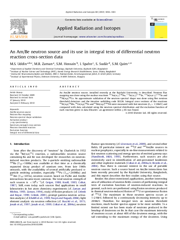 (PDF) An Am/Be neutron source and its use in integral tests of ...