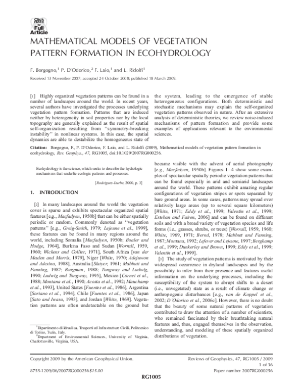 (PDF) Mathematical models of vegetation pattern formation in ecohydrology