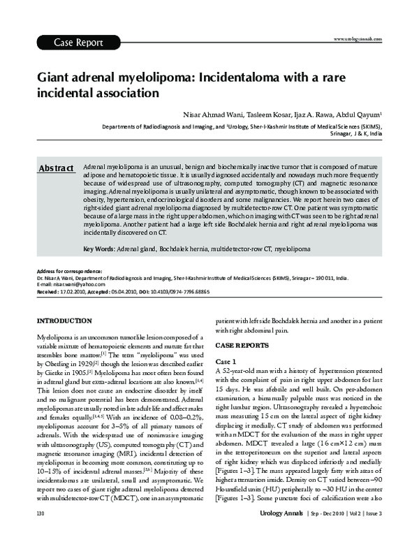 (PDF) Giant adrenal myelolipoma: Incidentaloma with a rare incidental ...