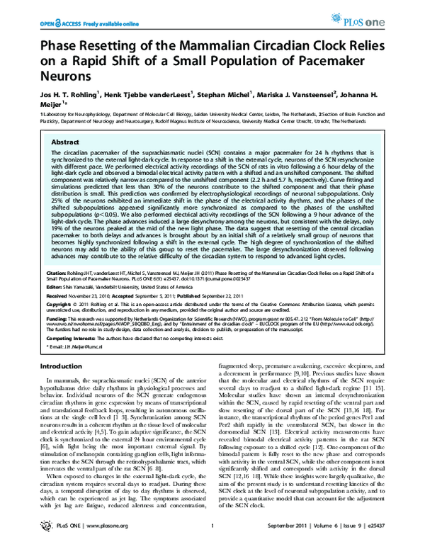 (PDF) Phase Resetting of the Mammalian Circadian Clock Relies on a Rapid Shift of a Small ...