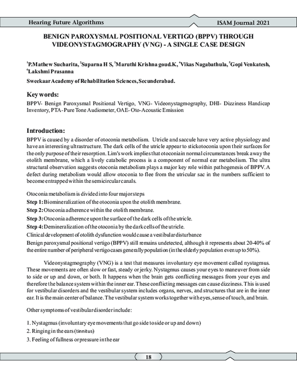 (PDF) BENIGN PAROXYSMAL POSITIONAL VERTIGO (BPPV) THROUGH ...