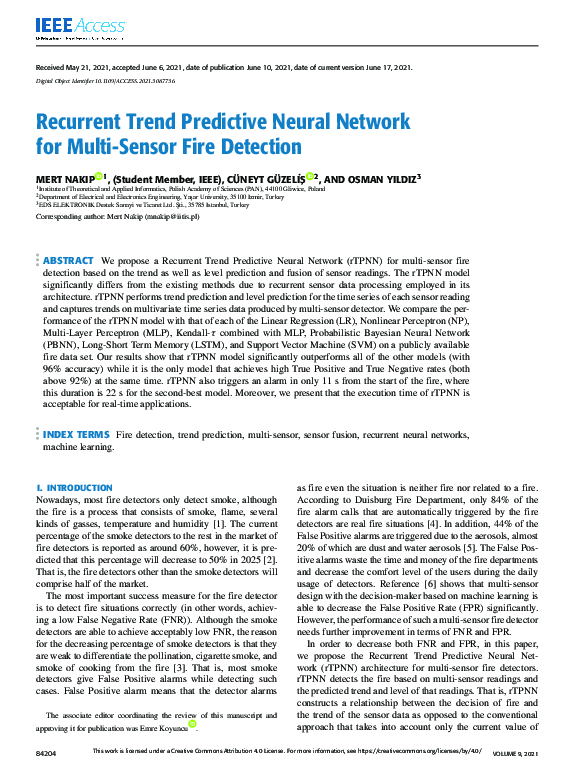 (PDF) Recurrent Trend Predictive Neural Network for Multi-Sensor Fire Detection