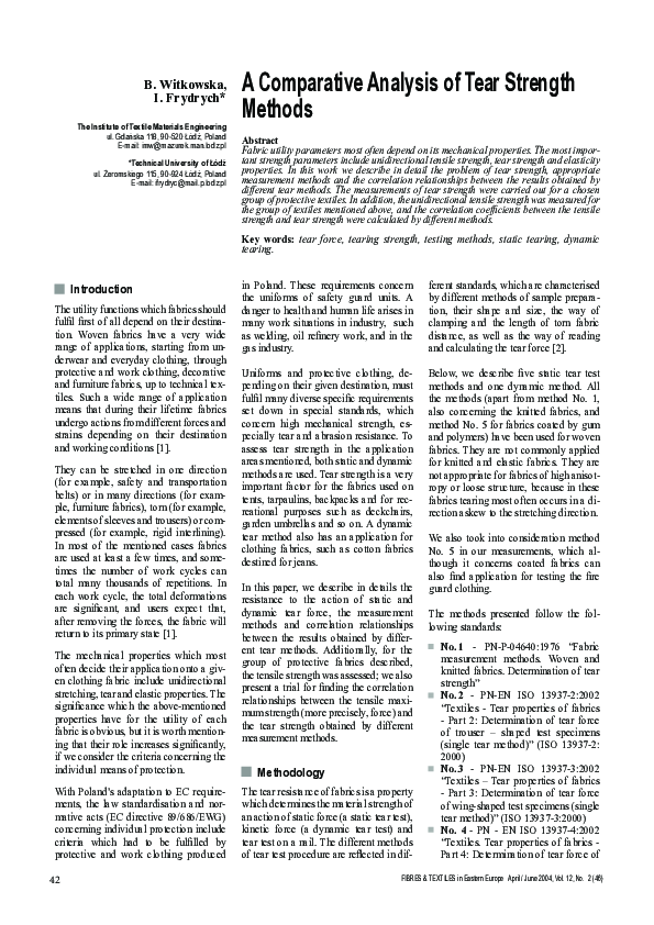 (PDF) A Comparative Analysis of Tear Strength Methods