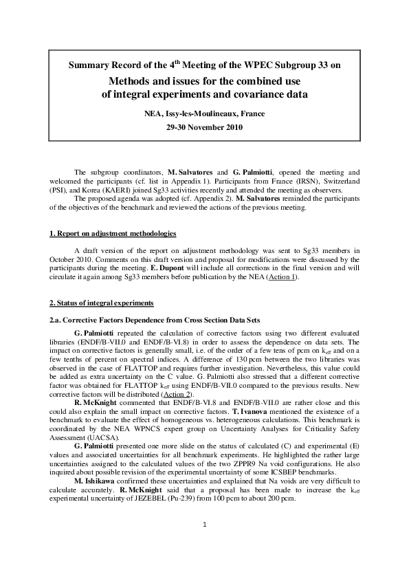 (PDF) Combined Use of Integral Experiments and Covariance Data