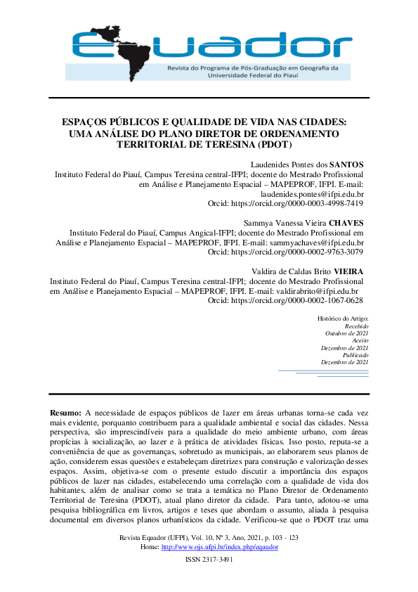 (PDF) Espaços Públicos e Qualidade De Vida Nas Cidades: Uma Análise Do ...