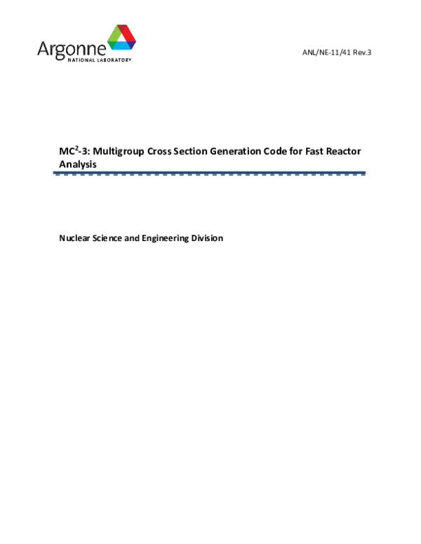 (PDF) MC2-3: Multigroup Cross Section Generation Code for Fast Reactor ...