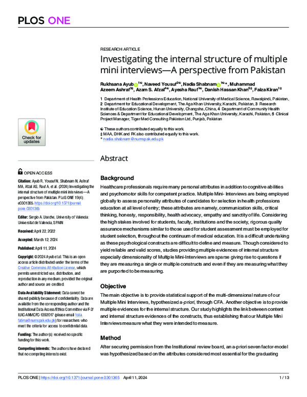 (PDF) Investigating the internal structure of multiple mini interviews ...