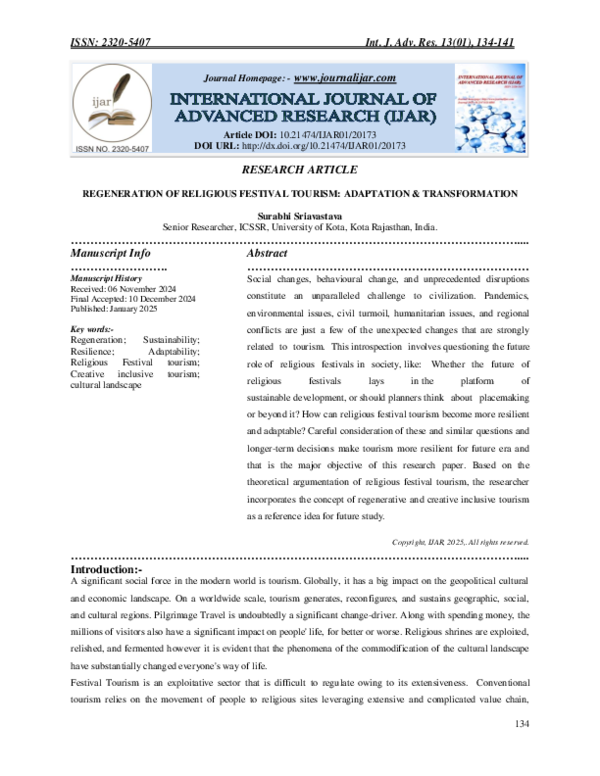 (PDF) REGENERATION OF RELIGIOUS FESTIVAL TOURISM: ADAPTATION & TRANSFORMATION