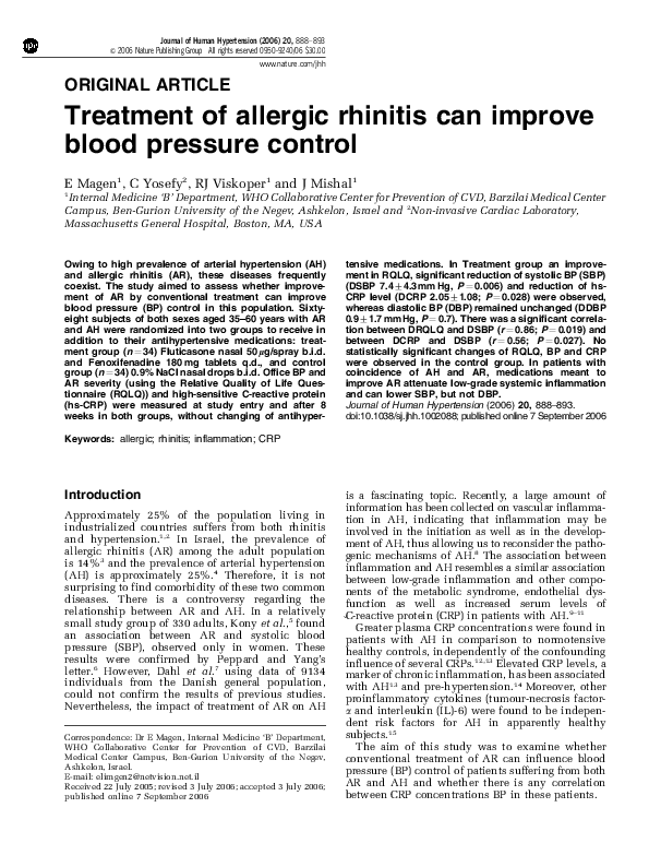 (PDF) Treatment of allergic rhinitis can improve blood pressure control