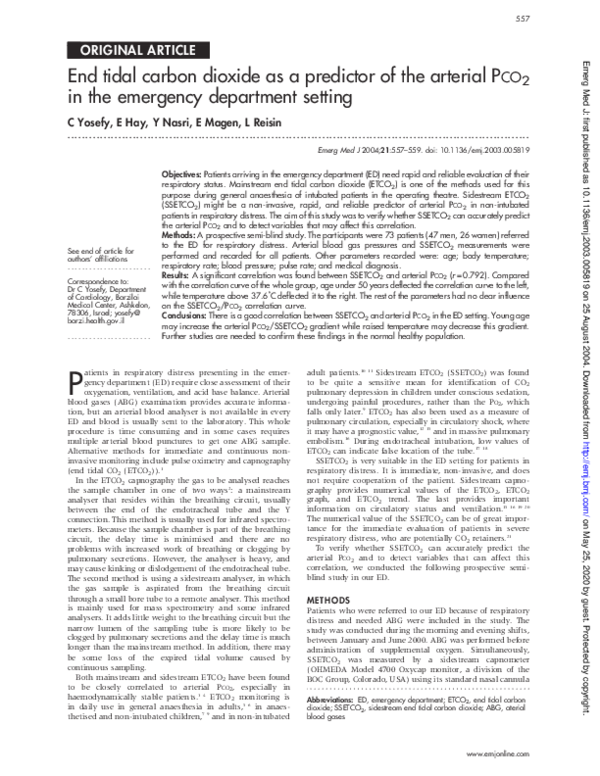 (PDF) End tidal carbon dioxide as a predictor of the arterial PCO2 in ...