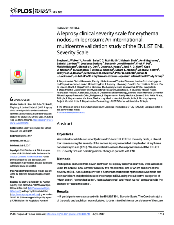 (PDF) A leprosy clinical severity scale for erythema nodosum leprosum ...