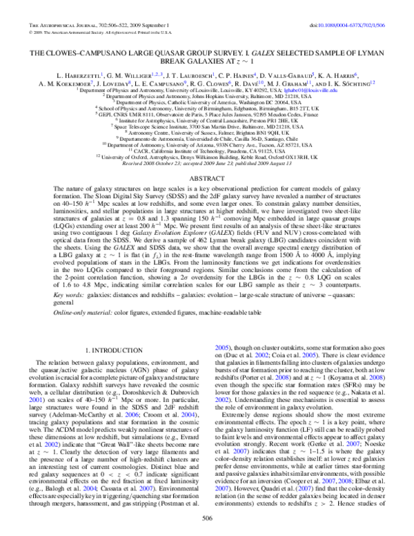 (PDF) THE CLOWES-CAMPUSANO LARGE QUASAR GROUP SURVEY. I. GALEX SELECTED ...