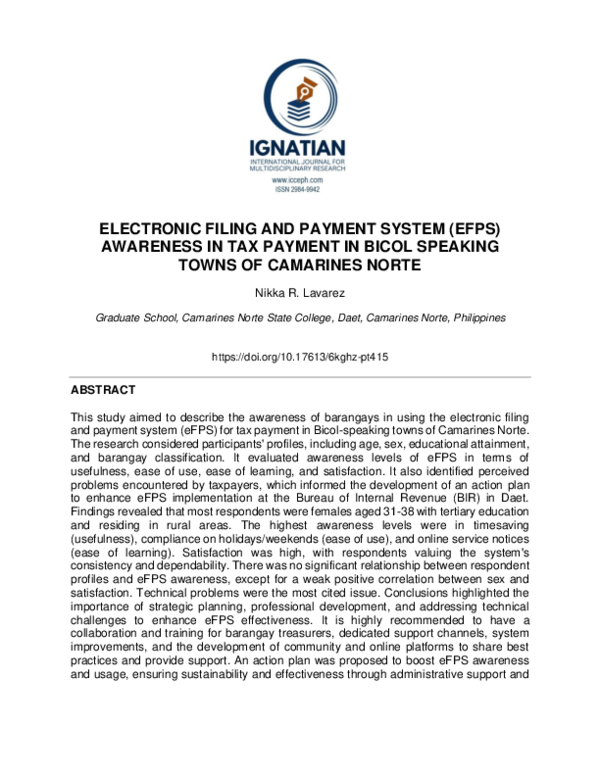 (PDF) ELECTRONIC FILING AND PAYMENT SYSTEM (EFPS) AWARENESS IN TAX ...
