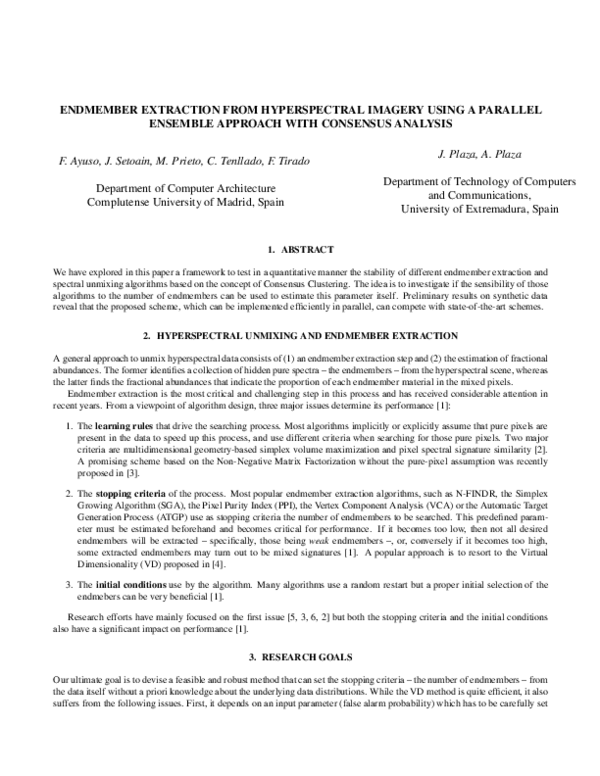 (PDF) Endmember extraction from hyperspectral imagery using a parallel ensemble approach with ...