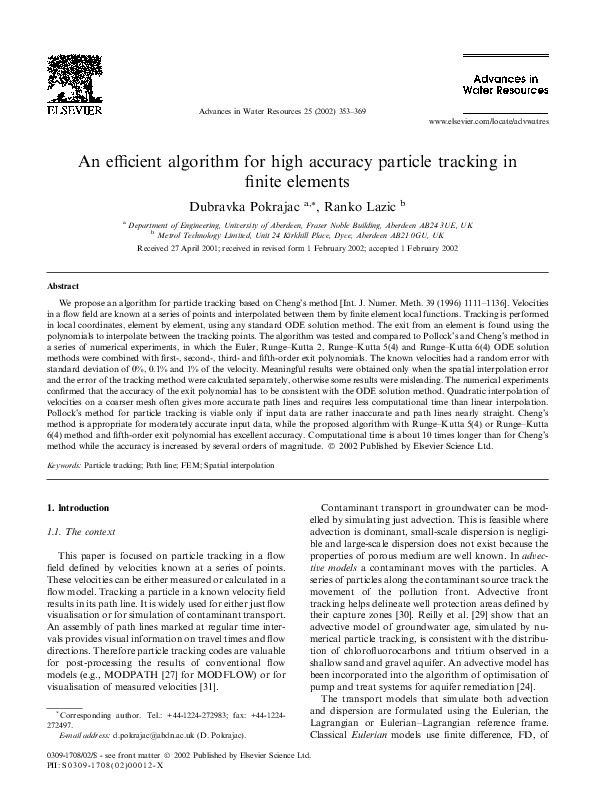 (PDF) An efficient algorithm for high accuracy particle tracking in finite elements