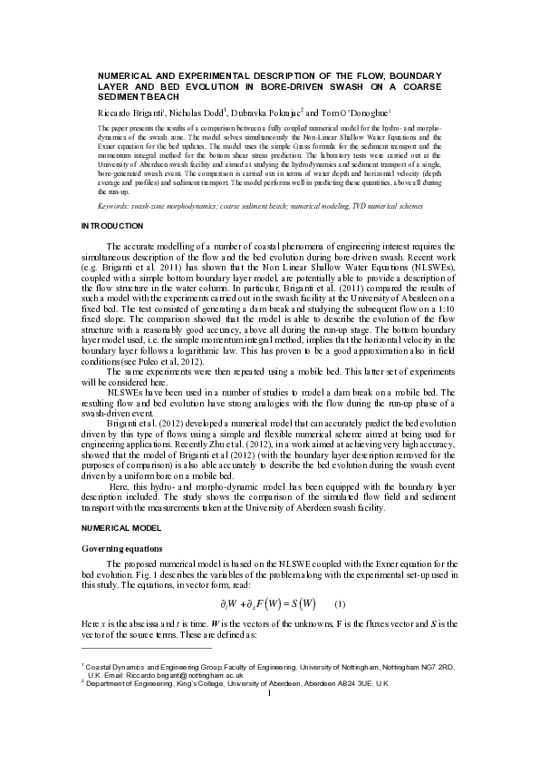Pdf Numerical And Experimental Description Of The Flow Boundary Layer And Bed Evolution In