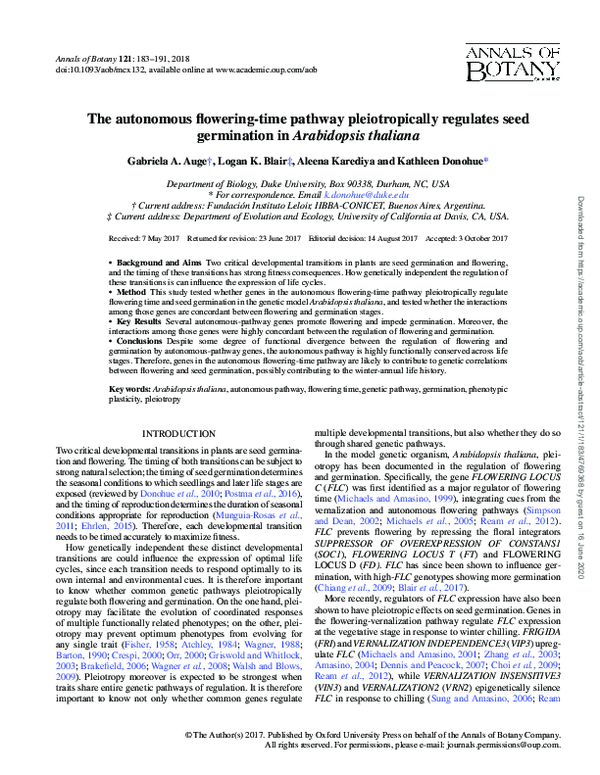 (PDF) The autonomous flowering-time pathway pleiotropically regulates ...