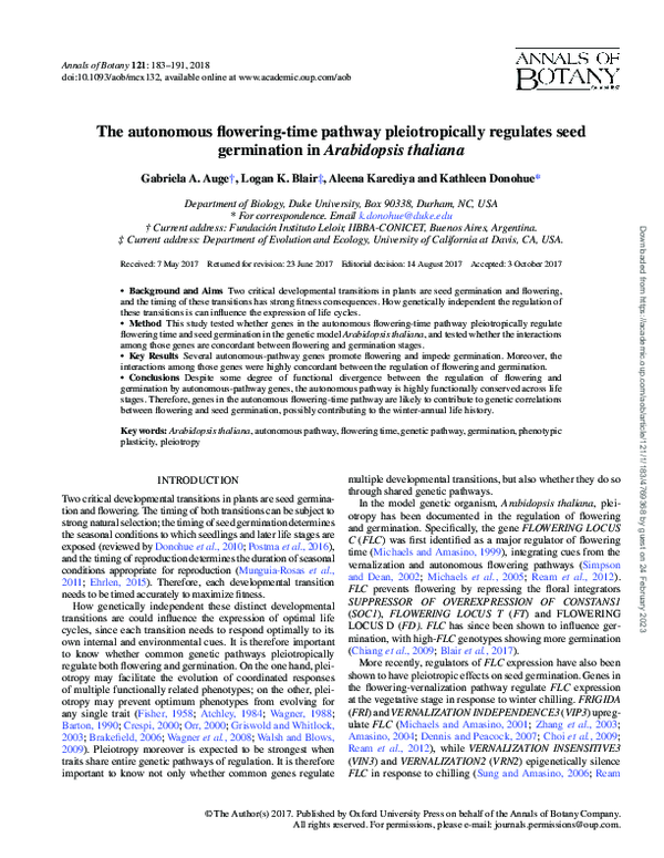(PDF) The autonomous flowering-time pathway pleiotropically regulates ...