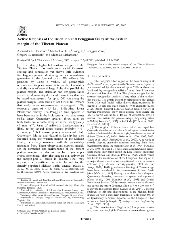 (PDF) Active tectonics of the Beichuan and Pengguan faults at the ...