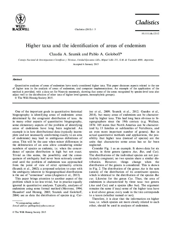 (PDF) Higher taxa and the identification of areas of endemism