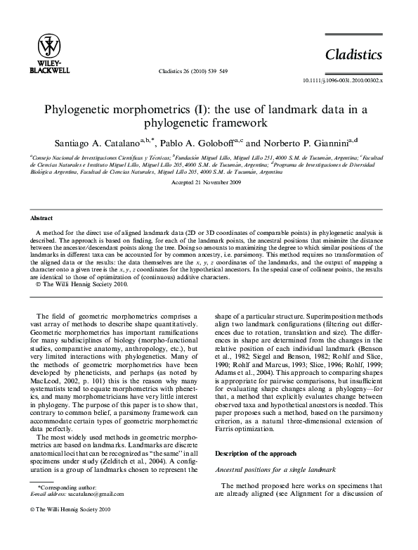 (PDF) Phylogenetic morphometrics (I): the use of landmark data in a phylogenetic framework