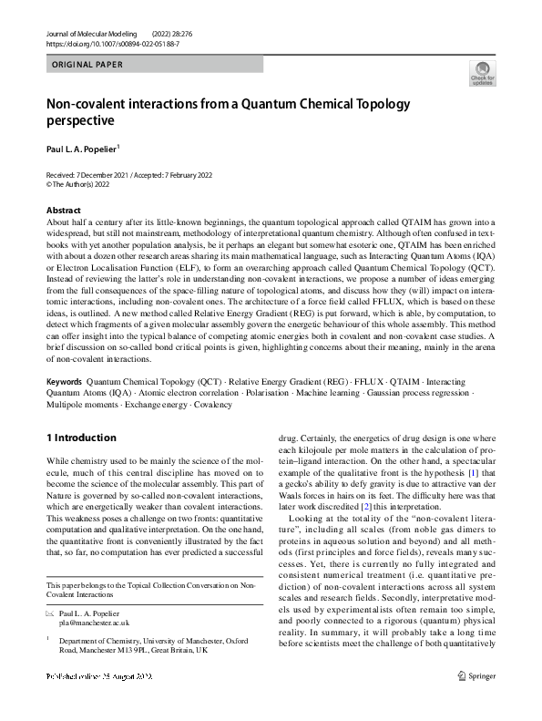 (PDF) Non-covalent interactions from a Quantum Chemical Topology ...