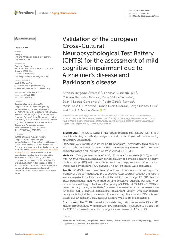 (PDF) Validation of the European Cross-Cultural Neuropsychological Test ...