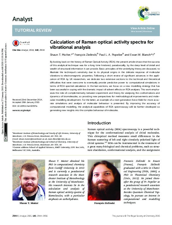 (PDF) Calculation of Raman optical activity spectra for vibrational ...