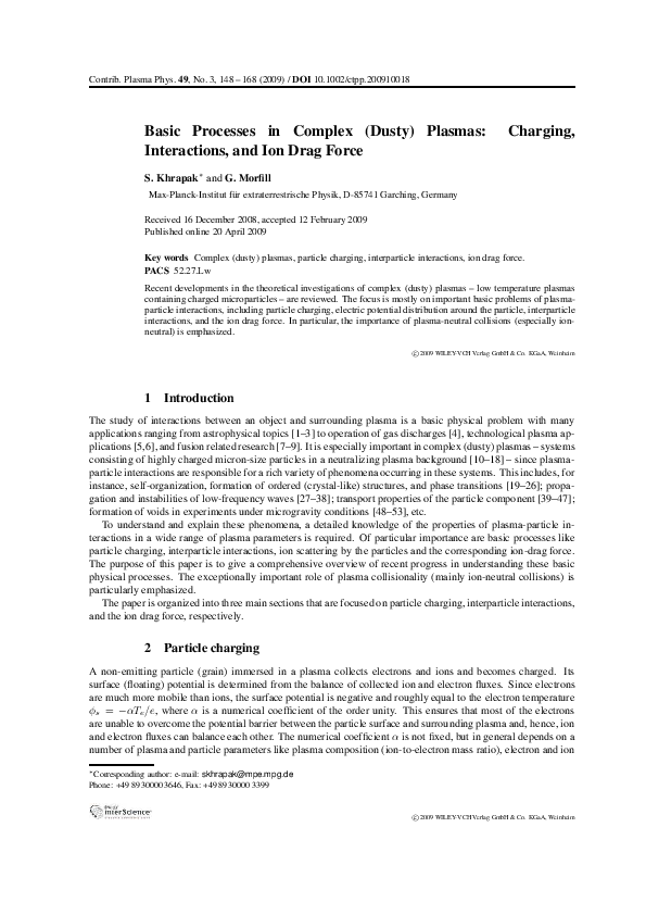 (PDF) Basic Processes in Complex (Dusty) Plasmas: Charging ...