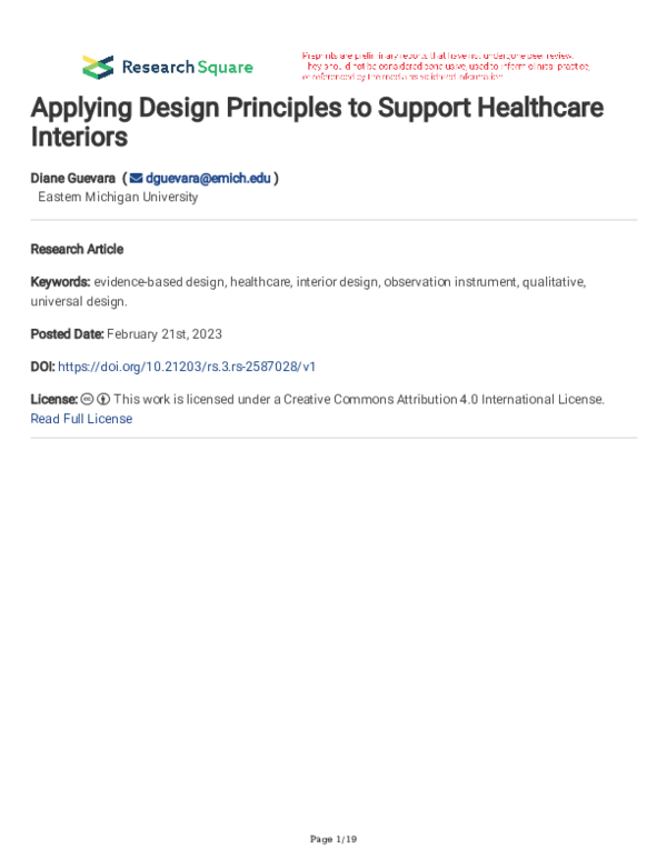 (PDF) Applying Design Principles to Support Healthcare Interiors