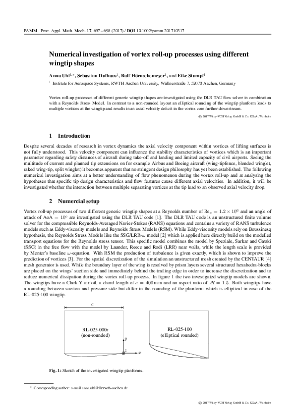 (PDF) Numerical investigation of vortex roll‐up processes using different wingtip shapes