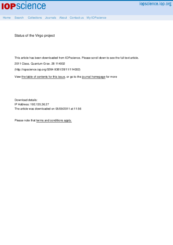 (PDF) Status of the Virgo project