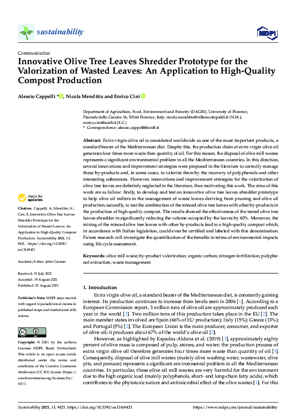 (PDF) Innovative Olive Tree Leaves Shredder Prototype for the ...