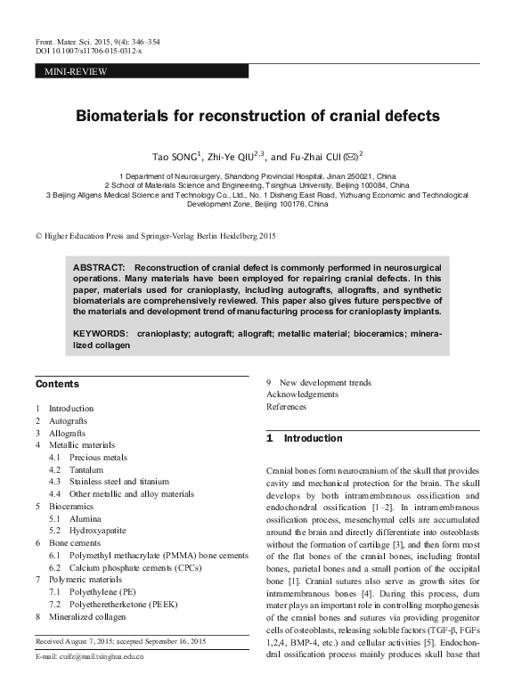 (PDF) Biomaterials for reconstruction of cranial defects