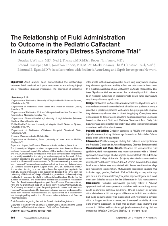 (PDF) The Relationship of Fluid Administration to Outcome in the ...