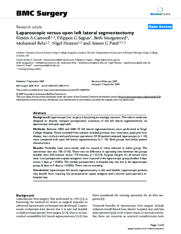 (PDF) Laparoscopic versus open left lateral segmentectomy