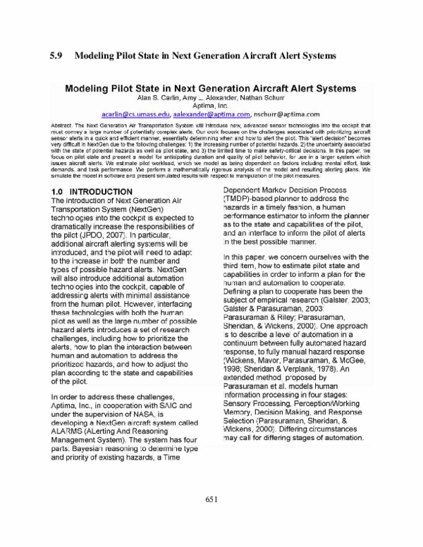 (PDF) Modeling Pilot State in Next Generation Aircraft Alert Systems