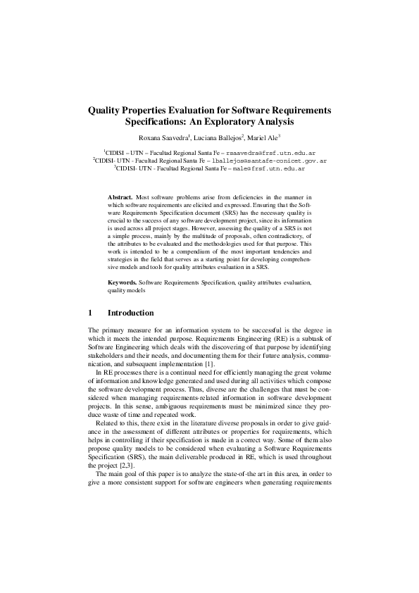 (PDF) Quality Properties Evaluation for Software Requirements ...